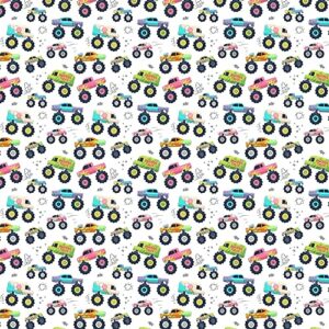 Monster Truck Party Birthday Gift Wrap Paper Folded Flat 30 x 20 Inch, 3 Sheets