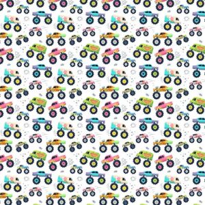 Monster Truck Party Birthday Gift Wrap Paper Folded Flat 30 x 20 Inch, 3 Sheets