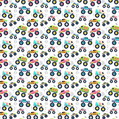 Monster Truck Party Birthday Gift Wrap Paper Folded Flat 30 x 20 Inch, 3 Sheets