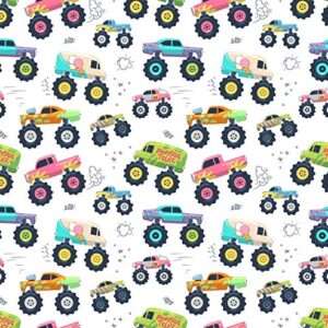 Monster Truck Party Birthday Gift Wrap Paper Folded Flat 30 x 20 Inch, 3 Sheets