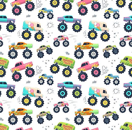 Monster Truck Party Birthday Gift Wrap Paper Folded Flat 30 x 20 Inch, 3 Sheets