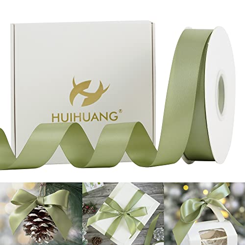 HUIHUANG Satin Ribbon 1 inch Sage Green Ribbon 50 Yards Double Face Silk Satin Ribbons for Crafts Spring Moss Ribbon for Gift Wrapping Bows Floral Bouquet Cake Wedding Invitation Card Party Decor