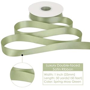 HUIHUANG Satin Ribbon 1 inch Sage Green Ribbon 50 Yards Double Face Silk Satin Ribbons for Crafts Spring Moss Ribbon for Gift Wrapping Bows Floral Bouquet Cake Wedding Invitation Card Party Decor