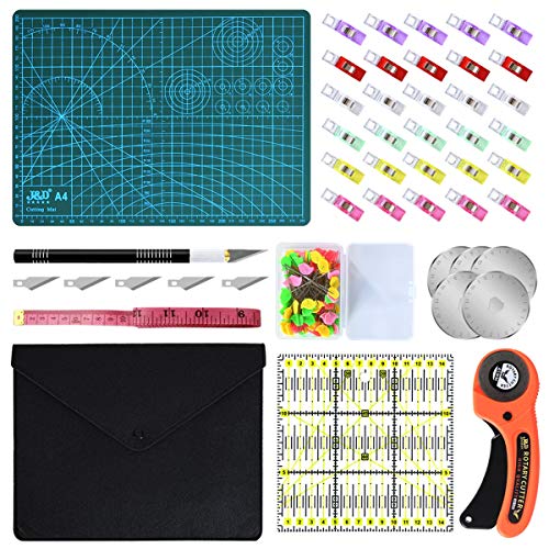 146 Pcs Rotary Cutter Set for Fabric，45mm Rotary Cutter Tool Kit with Cutting Mat，Tape Measure，Carving Knife，Storage Bag，Replacement Cutter Blades，Rotary Cutter Kit for Sewing and Quilting