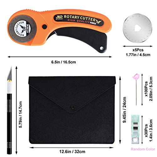 146 Pcs Rotary Cutter Set for Fabric，45mm Rotary Cutter Tool Kit with Cutting Mat，Tape Measure，Carving Knife，Storage Bag，Replacement Cutter Blades，Rotary Cutter Kit for Sewing and Quilting