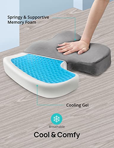 Evajoy Seat Cushion for Office Chair, Gel & Memory Foam Cushion with Ergonomic Design, Carrying Handle, Non-Slip Butt Pillow for Lower Back, Coccyx, Sciatica, Tailbone Pain Relief