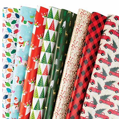 Plum Designs Flat Christmas Wrapping Paper Sheets| Bulk Pack| 8 Designs| 48 Sheets| 20in X 30in a sheet| Assorted Designs