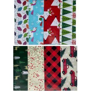 Plum Designs Flat Christmas Wrapping Paper Sheets| Bulk Pack| 8 Designs| 48 Sheets| 20in X 30in a sheet| Assorted Designs