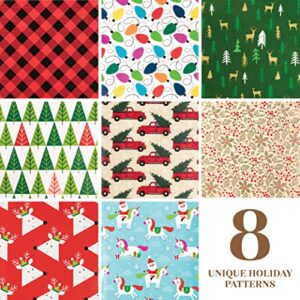 Plum Designs Flat Christmas Wrapping Paper Sheets| Bulk Pack| 8 Designs| 48 Sheets| 20in X 30in a sheet| Assorted Designs