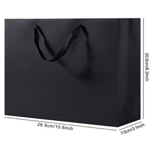 Katfort Large Black Gift Bag with Handles 12pcs, 16''×6''×12'' Extra Large Gift Bag with Ribbon Handles, Reusable Heavy Duty Kraft Black Paper Bags Bulk for Shopping, Wedding, Party, Gift, Retail