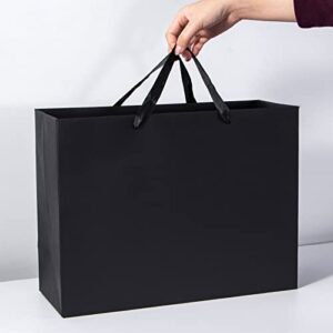 Katfort Large Black Gift Bag with Handles 12pcs, 16''×6''×12'' Extra Large Gift Bag with Ribbon Handles, Reusable Heavy Duty Kraft Black Paper Bags Bulk for Shopping, Wedding, Party, Gift, Retail