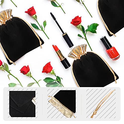 30 Pieces Velvet Bags with Drawstrings Jewelry Pouches Drawstring Bags Jewelry Bags Velvet Present Bag Party Favor Storage Bag Makeup Pouch for Jewelry Birthday Wedding Candy, 6 x 5 Inch (Black)