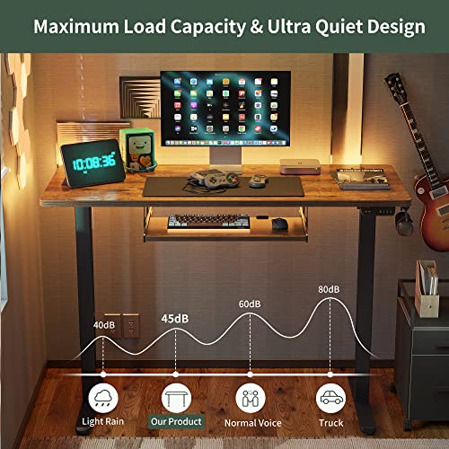 FEZIBO Height Adjustable Electric Standing Desk with Keyboard Tray, 48 x 24 Inches Sit Stand up Desk with Splice Board, Black Frame/Rustic Brown Top