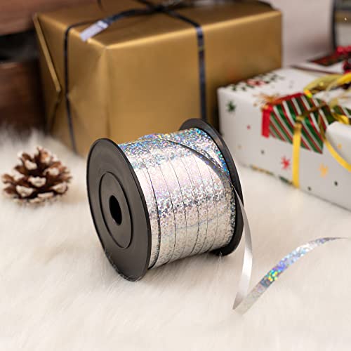 WRAPAHOLIC 6 Rolls Total 600 Yards Crimped Curling Ribbons - 5 MM x 100 Yards/Roll Balloon String Roll (Gold, Silver, Black) - for Christmas, Birthday, Party, Flowers Decoration, Arts and Crafts