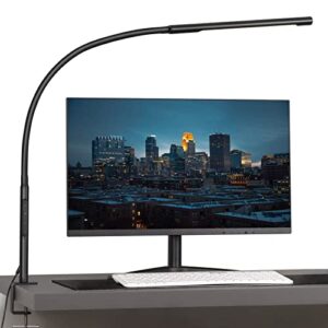 amazlit desk lamp, eye-caring desk light, gooseneck lamp with clamp, adjustable color temperature & brightness, clip on lamp with memory & timer function, clamp lamp for home office, 12w, black