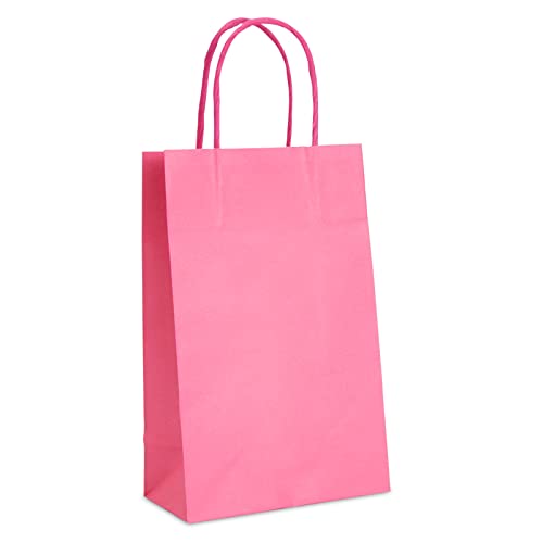 Sparkle and Bash 25 Pack Small Hot Pink Gift Bags with Handles, Bulk for Birthday Party Favors (5.45 x 9 x 3.15 In)