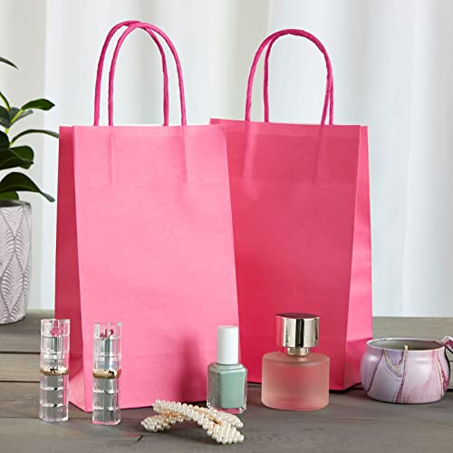 Sparkle and Bash 25 Pack Small Hot Pink Gift Bags with Handles, Bulk for Birthday Party Favors (5.45 x 9 x 3.15 In)