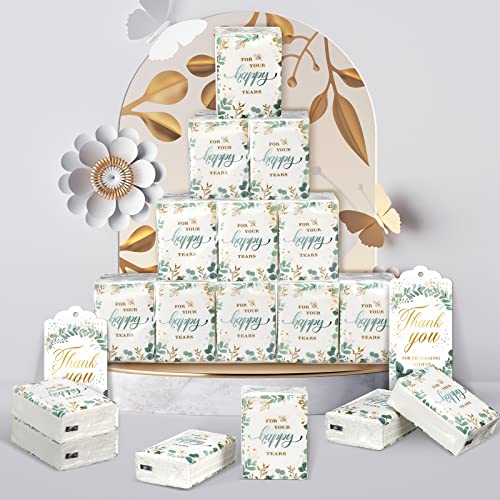 100 Packs Wedding Tissues Happy Tears Tissue Packs for Wedding Guests Wedding Favors Facial Tissues Travel Size with 100 Thank You Cards and 100 Organza Bags for Wedding Welcome Bag Stuffers