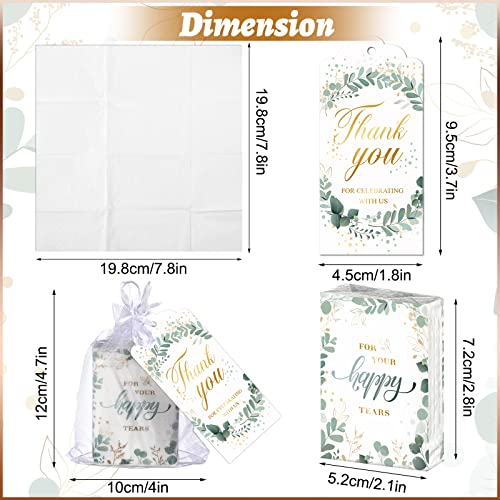 100 Packs Wedding Tissues Happy Tears Tissue Packs for Wedding Guests Wedding Favors Facial Tissues Travel Size with 100 Thank You Cards and 100 Organza Bags for Wedding Welcome Bag Stuffers