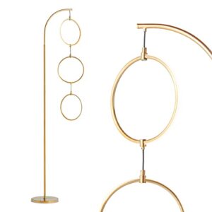 brightech nova modern floor lamp – contemporary arc tall lamp with 3-circle ring-style pendant – over the couch standing lamp on arching pole – eclectic tall lamp matches living room décor – gold