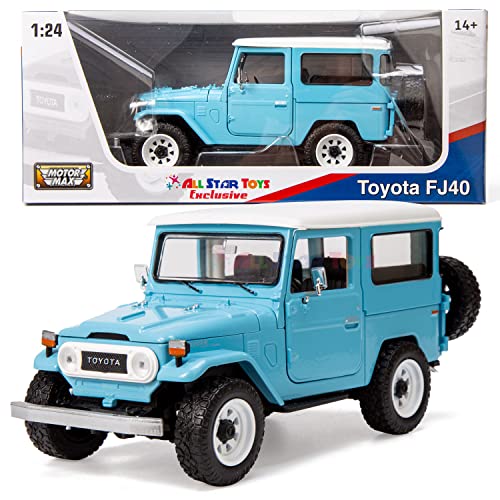 All Star Toys Toyota Land Cruiser FJ40 Sky Blue with Custom Off-Road Wheels 1/24 Diecast Model by Motormax 79323 Exclusive FJ Cruiser J40