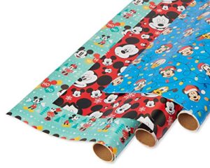 american greetings disney christmas wrapping paper with cut lines bundle, mickey mouse (3 rolls, 105 sq. ft.)