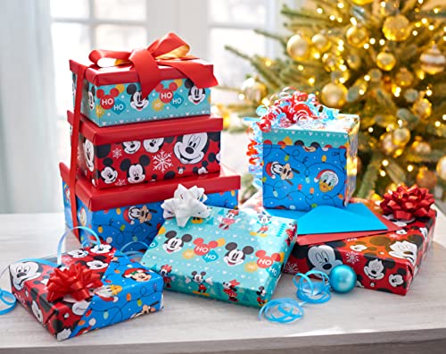 American Greetings Disney Christmas Wrapping Paper with Cut Lines Bundle, Mickey Mouse (3 Rolls, 105 sq. ft.)