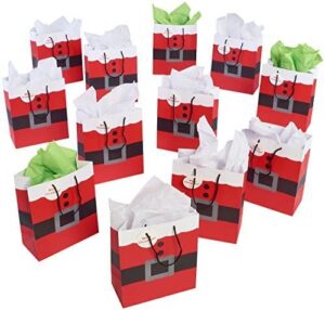 prextex 12 pack of santa claus suit christmas bags – 7 inch tall medium size gift bags, santa themed christmas gift bags bulk for kids, adults, employees presents