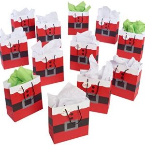 PREXTEX 12 Pack of Santa Claus Suit Christmas Bags - 7 Inch Tall Medium Size Gift Bags, Santa Themed Christmas Gift Bags Bulk for Kids, Adults, Employees Presents