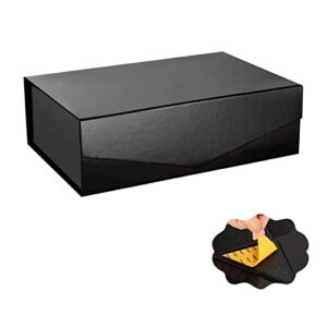 artdearm gift box 13.5x9x4.1 inches, large gift box with lid, black gift box, sturdy gift box, magnetic closure gift box, groomsman proposal box for gift (glossy black)