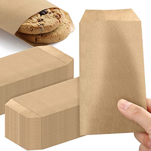 1000 Pack 3 x 5 Inches Kraft Paper Bags Mini Paper Bags Natural Brown Treat Bags Small Flat Favor Bag Silverware Bags Party Favor Bag Envelopes Merchandise Bags for Cookie Snacks Candy Small Gift