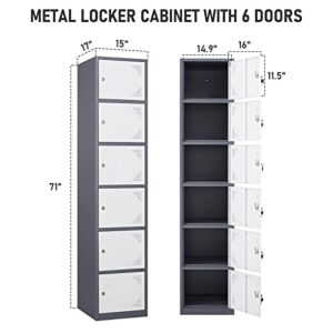 MIIIKO 6 Door Locker, Storage Lockers Cabinet with Keys, Lockable Locker Cabinet for Employees, School, Gym and Home Office