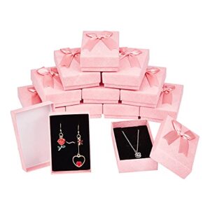 ph pandahall 12pcs 3.6×2.4 cardboard paper gift cases, pink gift packaging boxes jewelrygift boxes with sponge pad and ribbon bowknot for jewelry packaging boxvalentine’s day