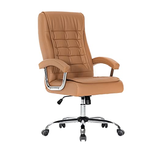 HOXNE Executive Office Chair Adjustable Leather Chair High Back Swivel Office Desk Chair with Padded Armrest 350lbs Load-Bearing Spring Seat Computer Desk Chair for Home Office (Khaki)