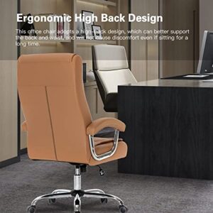 HOXNE Executive Office Chair Adjustable Leather Chair High Back Swivel Office Desk Chair with Padded Armrest 350lbs Load-Bearing Spring Seat Computer Desk Chair for Home Office (Khaki)