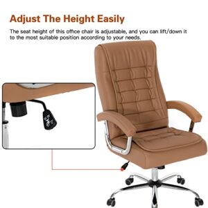 HOXNE Executive Office Chair Adjustable Leather Chair High Back Swivel Office Desk Chair with Padded Armrest 350lbs Load-Bearing Spring Seat Computer Desk Chair for Home Office (Khaki)