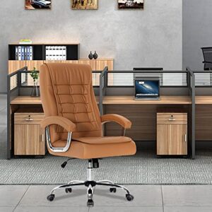 HOXNE Executive Office Chair Adjustable Leather Chair High Back Swivel Office Desk Chair with Padded Armrest 350lbs Load-Bearing Spring Seat Computer Desk Chair for Home Office (Khaki)