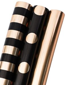 packanewly wrapping paper roll – 17 inch x 120 inch (3-pack, 42.3 sq.ft.ttl.) mini roll – black gold design with big dot, stripe