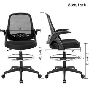 Drafting Chair Tall Office Chair Standing Desk Chair Mesh Computer Chair Adjustable Height with Lumbar Support Flip Up Arms Swivel Rolling Executive Chair,Black