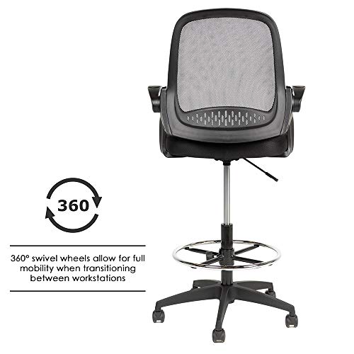 Drafting Chair Tall Office Chair Standing Desk Chair Mesh Computer Chair Adjustable Height with Lumbar Support Flip Up Arms Swivel Rolling Executive Chair,Black