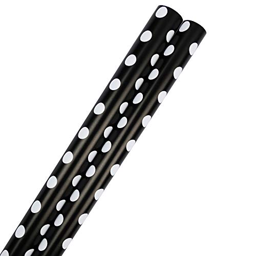 JAM Paper Gift Wrap - Polka Dot Wrapping Paper - 50 Sq Ft Total - Black with White Dots - 2 Rolls/Pack