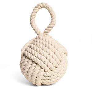 pomeat decorative door stop, rope door stop, weighted door stopper, knot nautical door stop, heavy doorstop for bedroom, living room door, window wedge, bookend 6.25 inch (white)