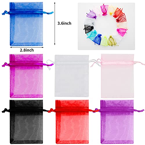 CLRBEATTY 100 Pcs Sheer Gift Bags,2.8"x3.6" Sheer Organza Bags,Drawstring Organza Jewelry Pouches,Organza Drawstring Bags for Wedding Party Festival Christmas Favor Gift(Red)