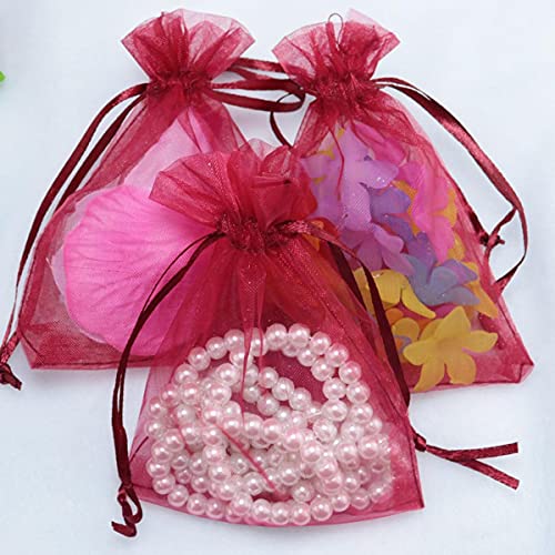 Jwsqmc 4x6 Inch Organza Gift Bags with Drawstring for Jewelry,Candy,Chocolate,100 Pc Wine Sachet,Sheer Fabric Mesh Silk Pouches for Baby Shower,Birthday,Party Favors,Wedding,Bridal Shower,Fathers Day