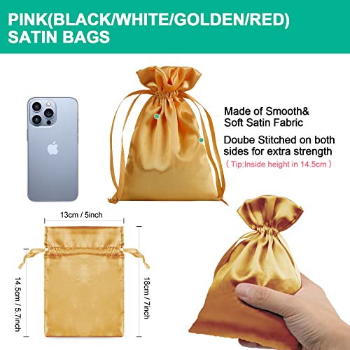 BeiLeiNiceHK 30pcs Satin Gift Bags Golden Drawstring Bag, Gift Pouches For Christmas, Wedding Favor Bags, Baby Shower Bag, Small Jewellery Pouch 5X7 Inch