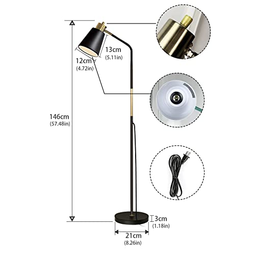 Floor Lamp, Industrial Floor Lamps for Living Rooms & Bedrooms - Rustic Farmhouse Reading Lamp - Standing, Adjustable Metal Heads Indoor Task Lighting for Living Room Bedroom Office Home Décor (Black)