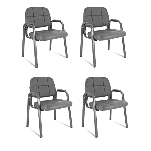 CLATINA Waiting Room Guest Chair with Bonded Leather Padded Arm Rest for Office Reception and Conference Desk Black (Grey 4 Pack)