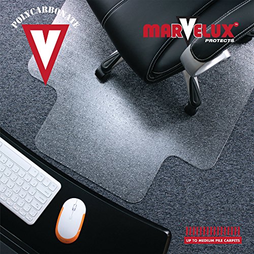 Marvelux 36" x 48" Heavy Duty Polycarbonate Office Chair Mat with Lip for Carpets | Transparent Carpet Protector for Low, Standard and Medium Pile Carpeted Floors | Shipped Flat, Multiple Sizes