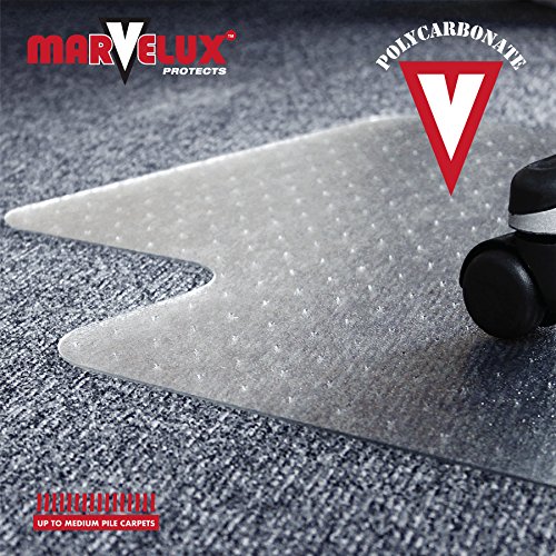 Marvelux 36" x 48" Heavy Duty Polycarbonate Office Chair Mat with Lip for Carpets | Transparent Carpet Protector for Low, Standard and Medium Pile Carpeted Floors | Shipped Flat, Multiple Sizes