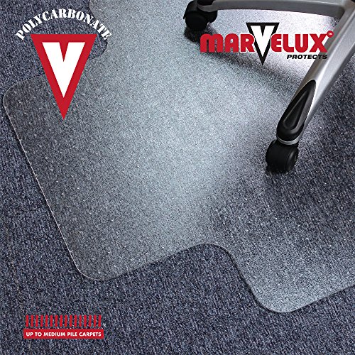 Marvelux 36" x 48" Heavy Duty Polycarbonate Office Chair Mat with Lip for Carpets | Transparent Carpet Protector for Low, Standard and Medium Pile Carpeted Floors | Shipped Flat, Multiple Sizes